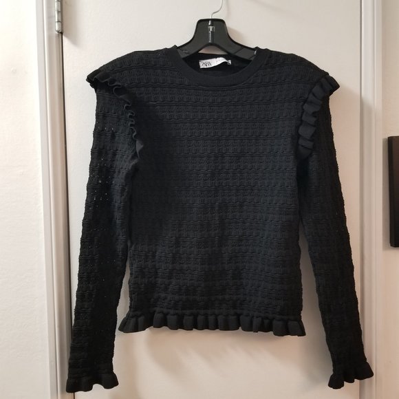 Zara | Sweaters | Zara Pullover Long Sleeve Ruffle Scalloped Edge ...